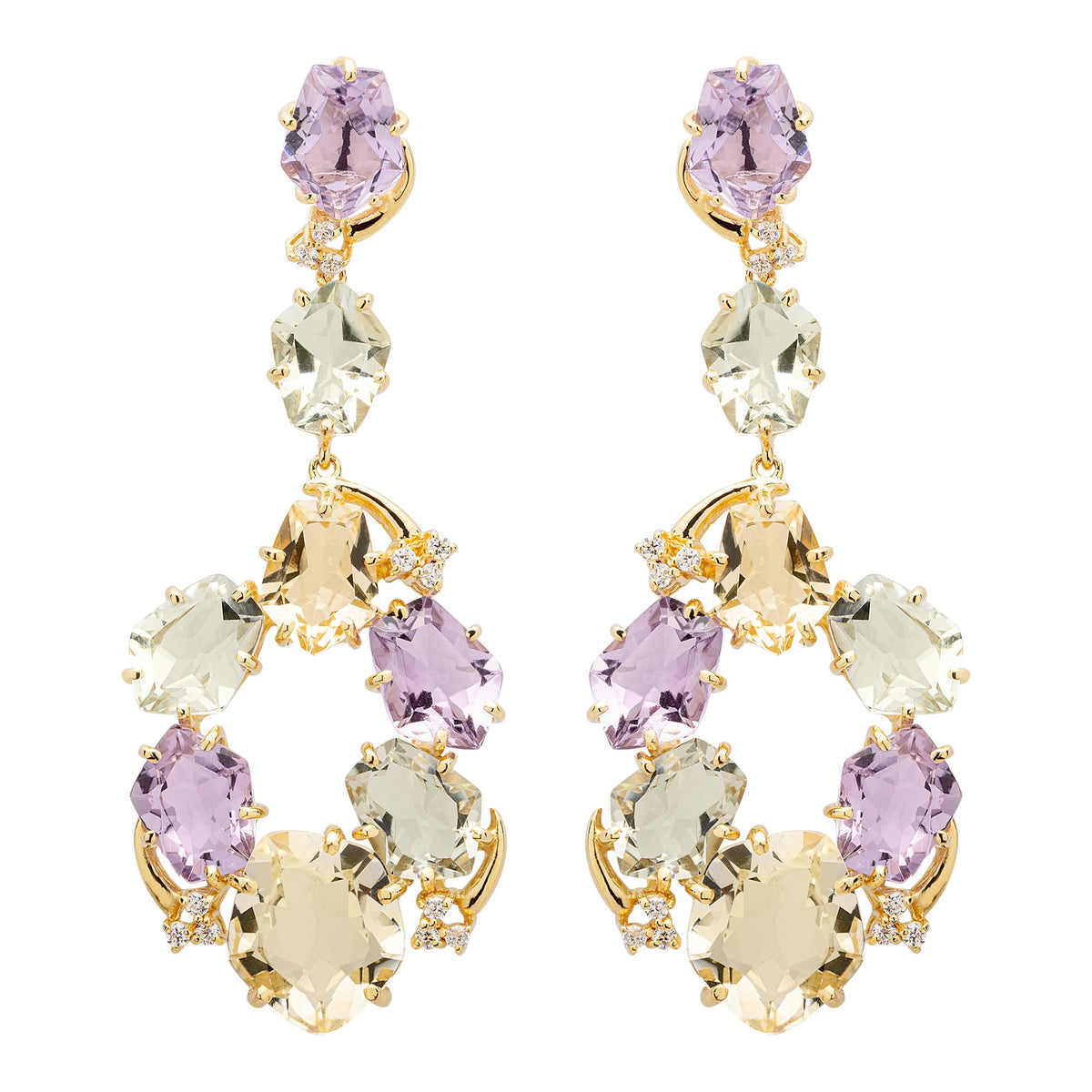 18K AMORFUS EARRINGS (1096) - Pink Amethyst, Light Citrine, Prasiolite ...