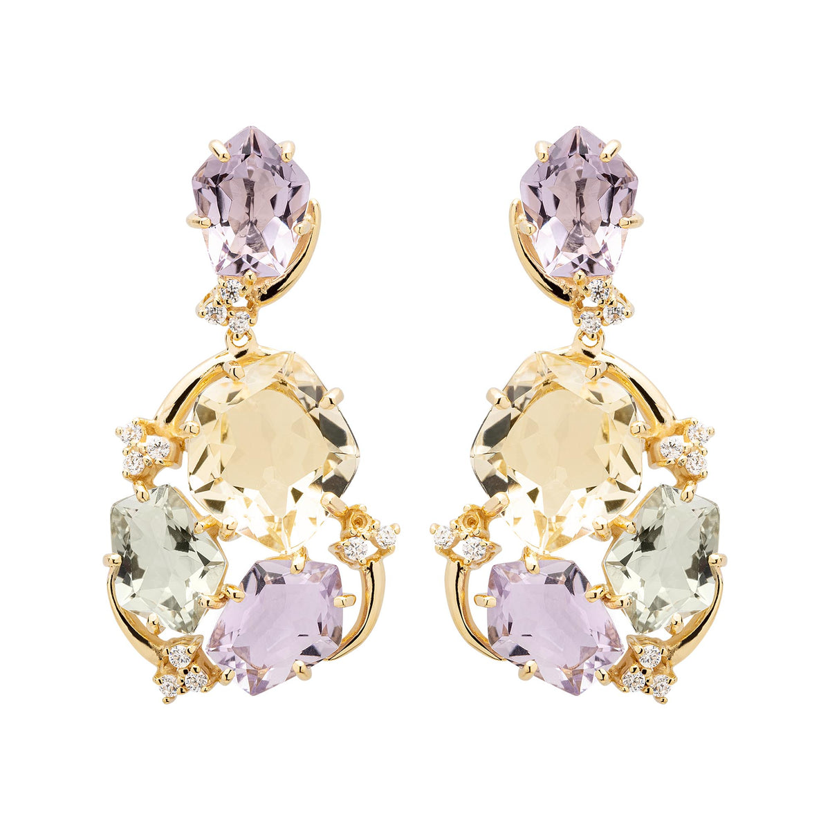 18K AMORFUS EARRINGS (1096) - Pink Amethyst, Light Citrine, Prasiolite ...