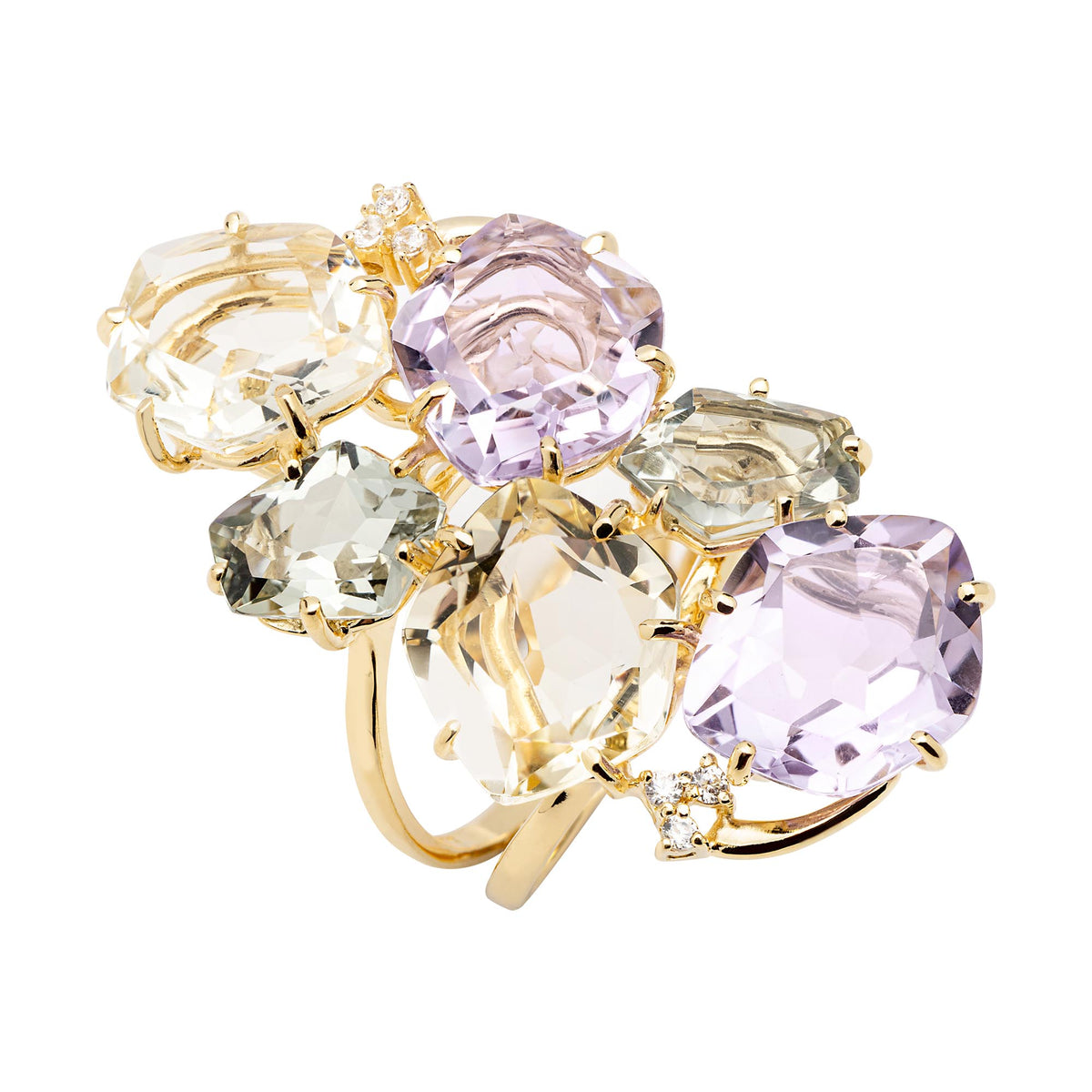 18K AMORFUS RING (1096) -Pink Amethyst, Light Citrine, Prasiolite / YG ...
